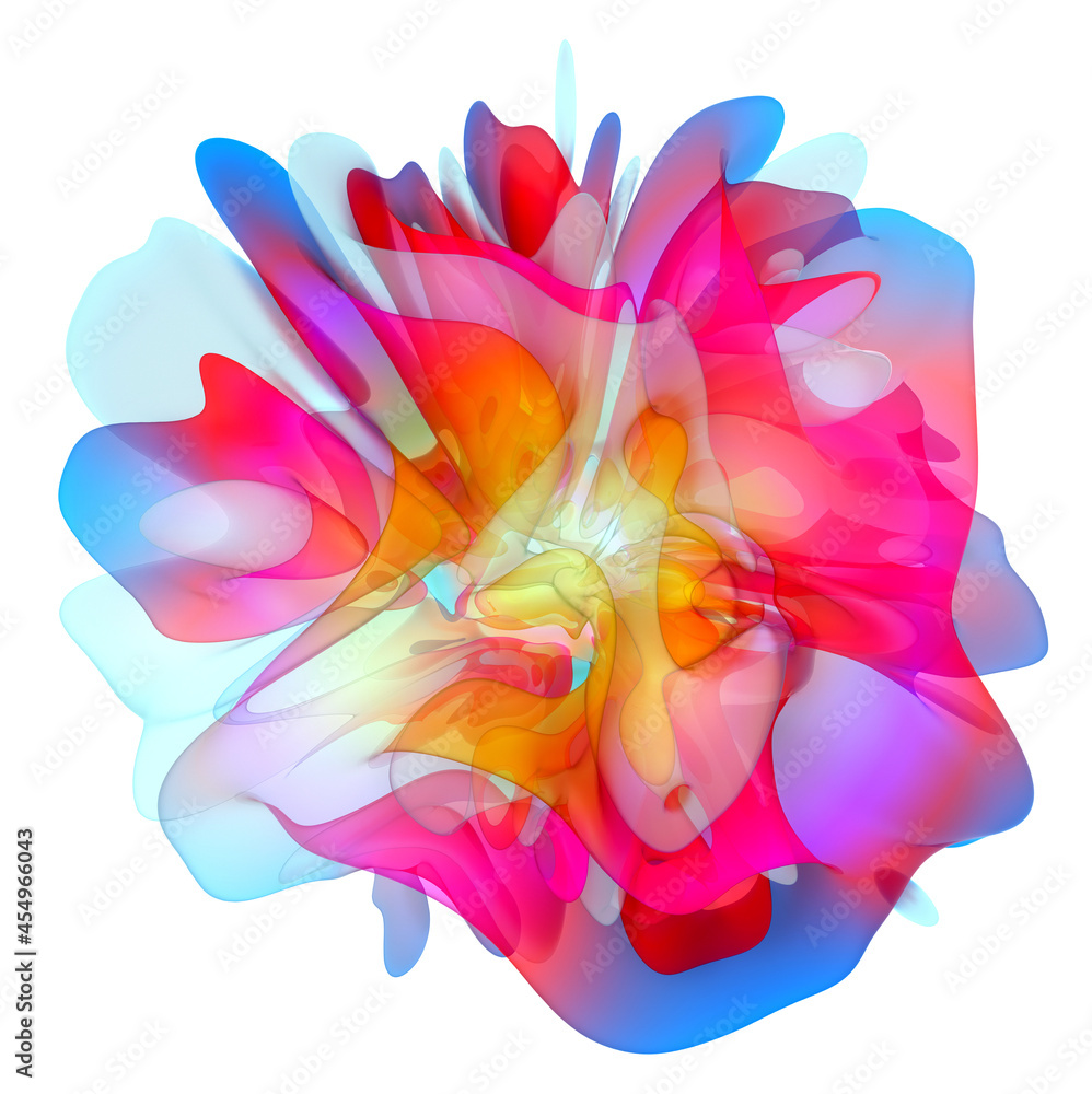 3d render of abstract art with surreal alien blossom flower in curve ...