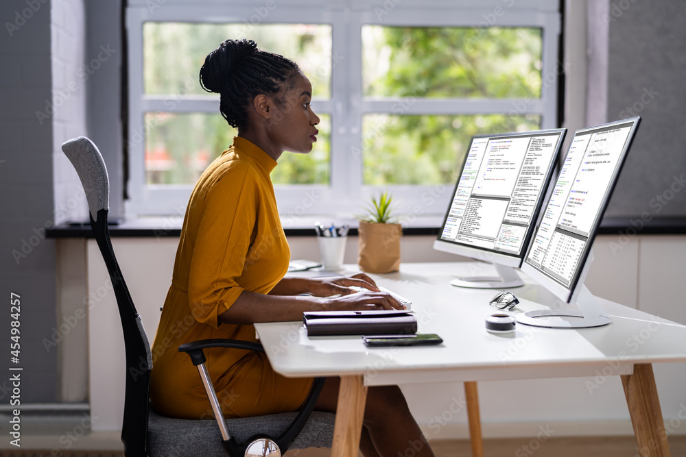 African American Woman Programmer. Girl Coding Stock Photo | Adobe Stock