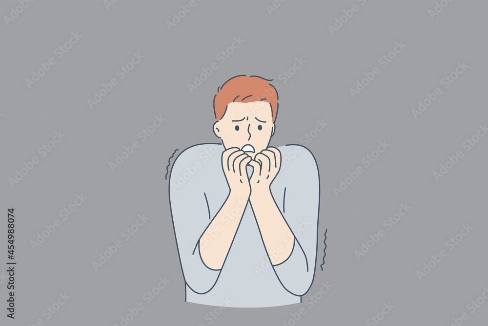 Mental health and inner fears concept. Young stressed man cartoon ...