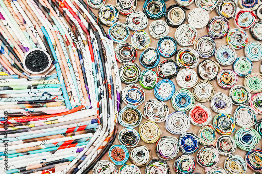 Paper application. Pieces of paper rolled into a tube and glued to ...