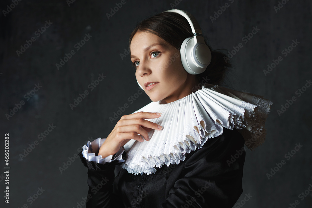 Classics are eternal, art is timeless. young woman in medieval collar ...