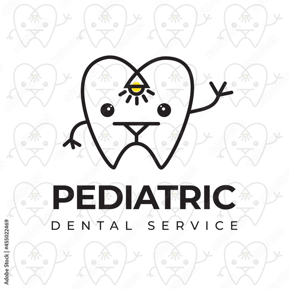 pediatric dental service logo, funny line tooth cartoon vector Stock ...