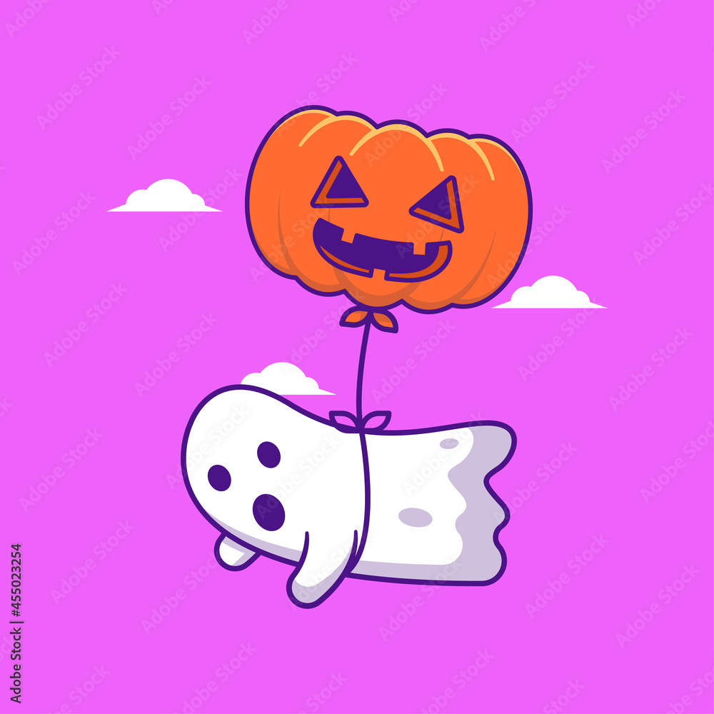 Ghost flying with Halloween Balloon Cartoon Illustration. Halloween ...