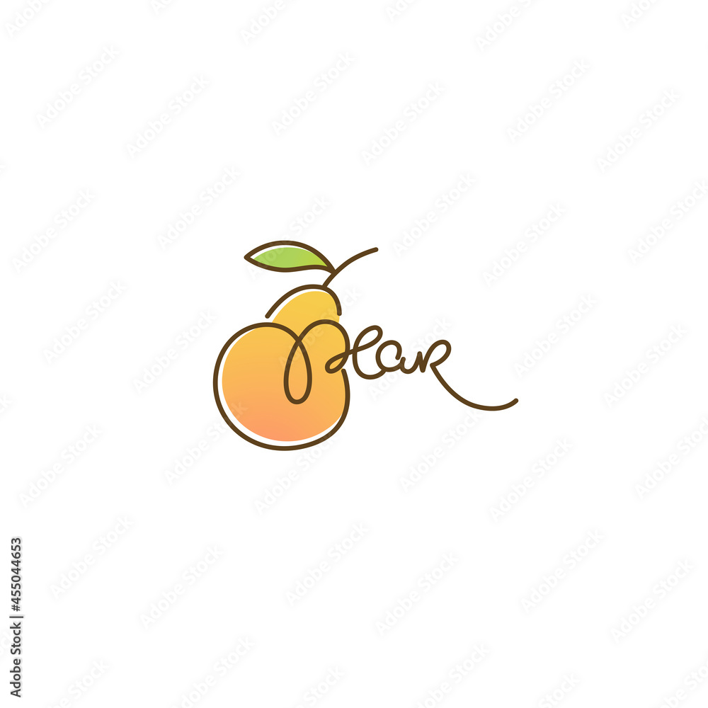 pear flavor, doodle logo, label, emblem with simple fruit image and ...