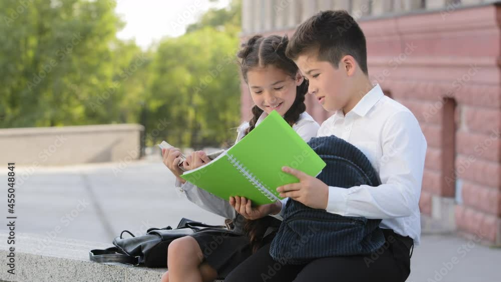 Video Stock Two children schoolchildren students pupils little girl and ...