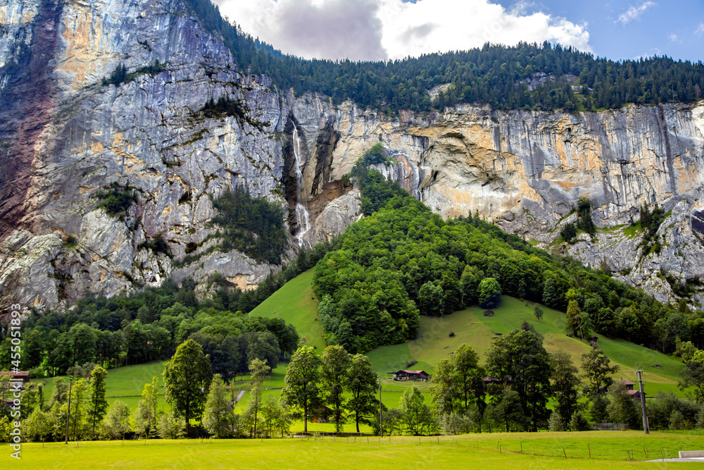 Beautiful natural landscape with small villages in the high mountains ...