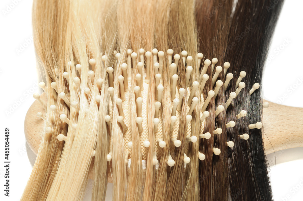 closeup of hair base color palette, hair samples chart, make of human ...