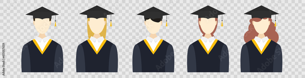 Group of graduated students Graduation gown vector isolated on ...