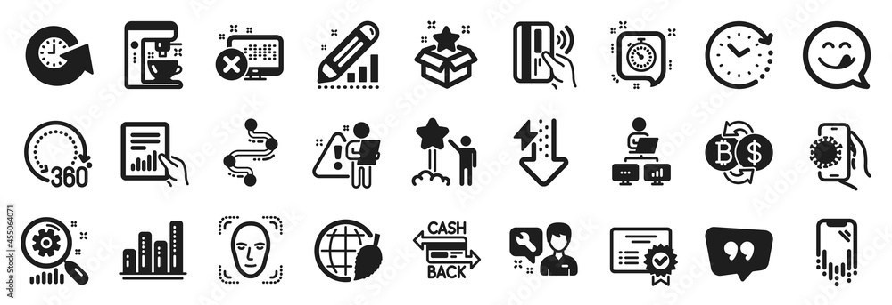 Set of Technology icons, such as Update time, Search employee, Coffee ...