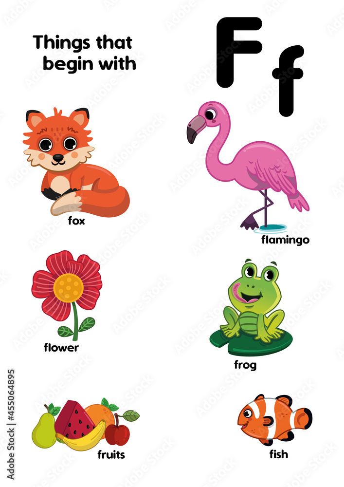 Things that start with the letter F. Educational, vector illustration for children. Stock Vector ...
