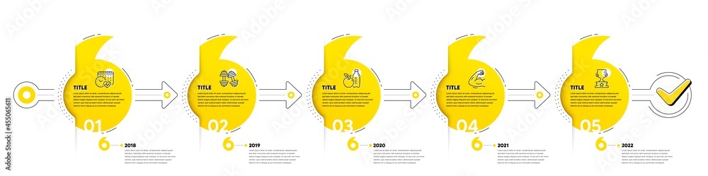 Gym Infographic timeline with 5 steps. Quotes bookmarks journey ...