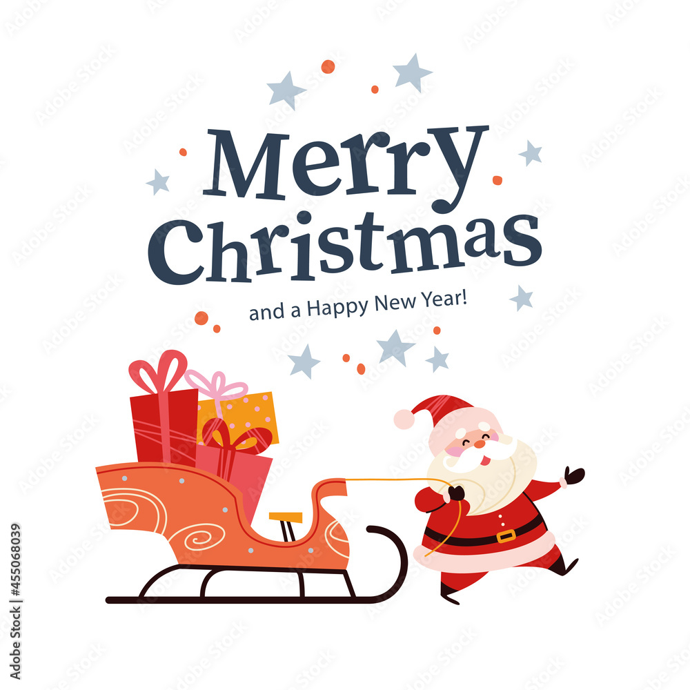 Merry Christmas congratulation card design with funny Santa Claus ...
