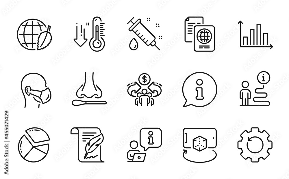 Science icons set. Included icon as Pie chart, Feather, Medical syringe ...