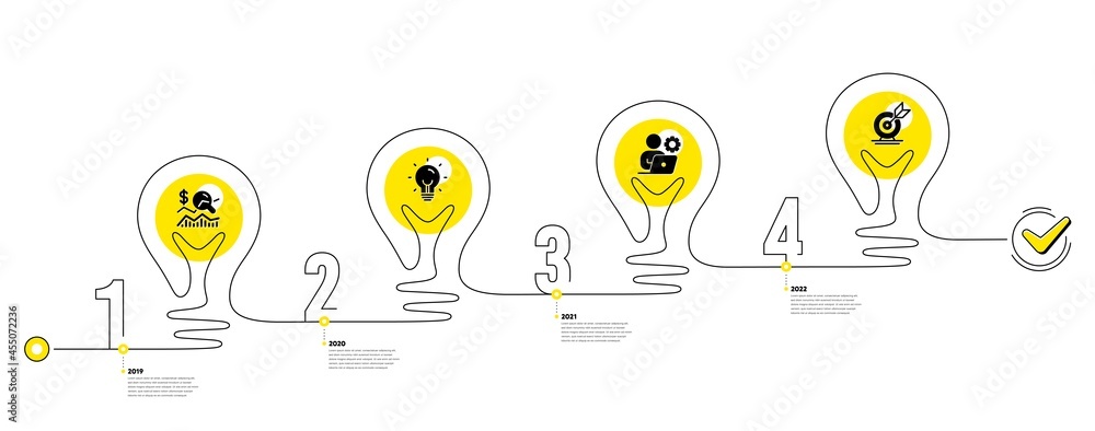 Lightbulb journey path infographics. Business Infographic timeline with ...