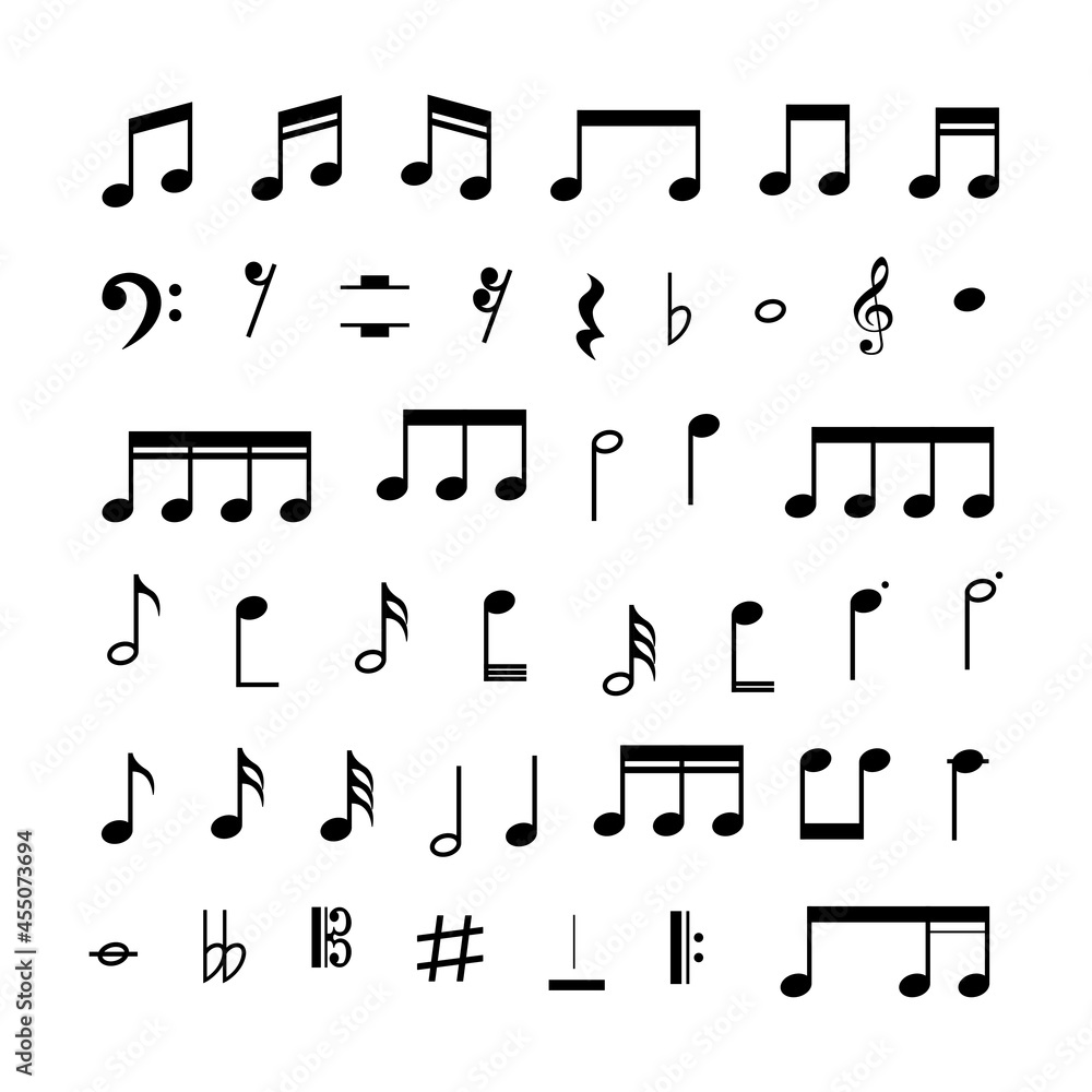 Collection of Music notes. Musical key signs. Vector symbols on white ...