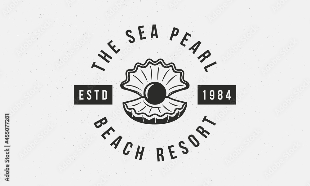 Beach Resort logo with Sea pearl. Vintage logo template for travel ...