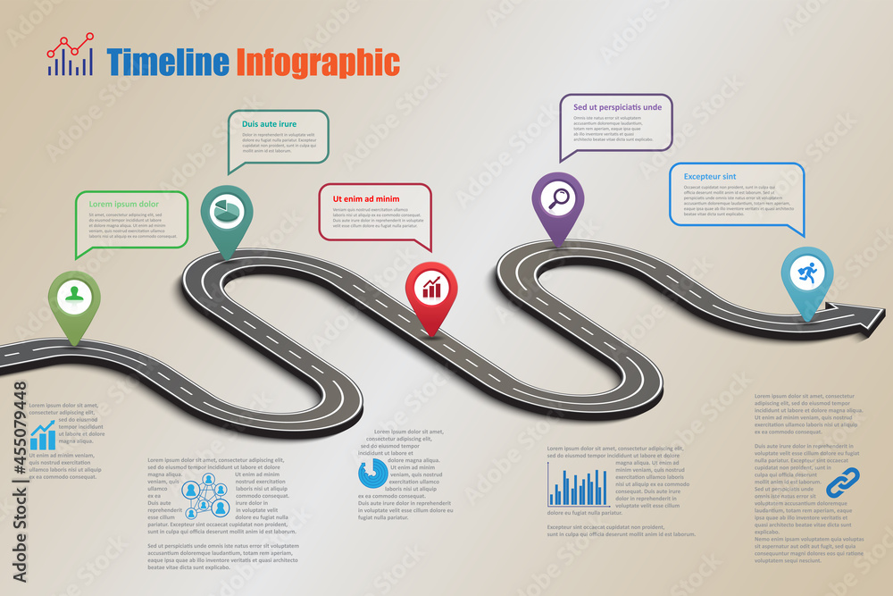 Business roadmap timeline infographic template with pointers designed ...