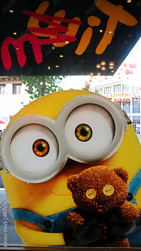 OSAKA, JAPAN - Oct 13, 2020 : Close up of HAPPY MINION statue in ...