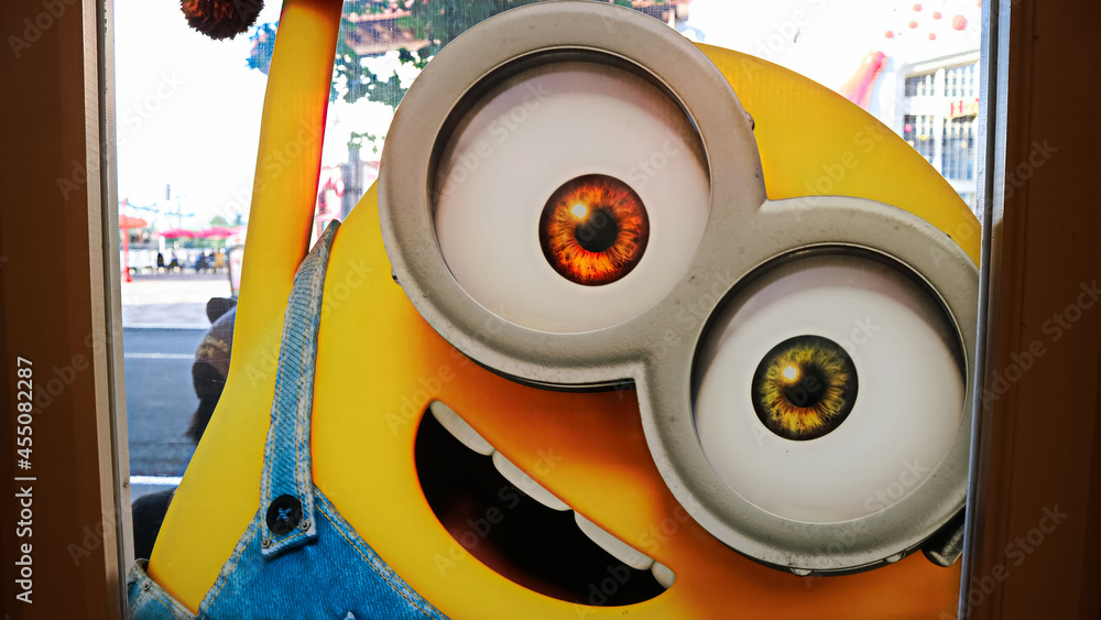 OSAKA, JAPAN - Oct 13, 2020 : Close up of HAPPY MINION statue in ...