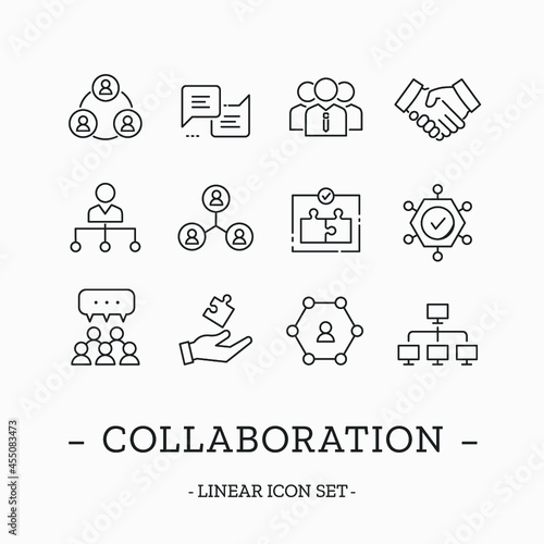 Vector teamwork and collaboration icons. Thin line symbols of team ...