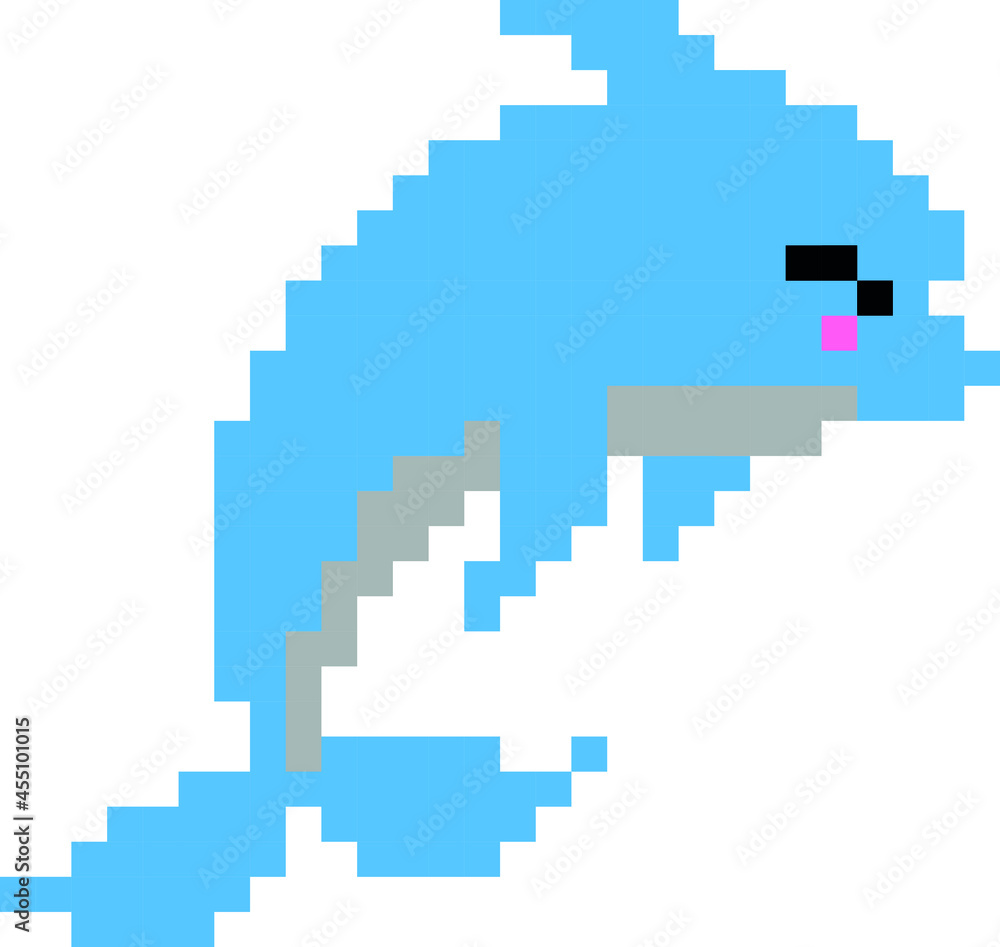 dolphin Pixel Art isolated on white Background. Pixel art. Vector ...