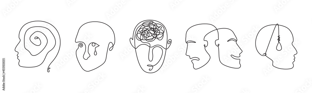 Obraz Premium Continuous Line Drawing Mental Disorder Vector Icons