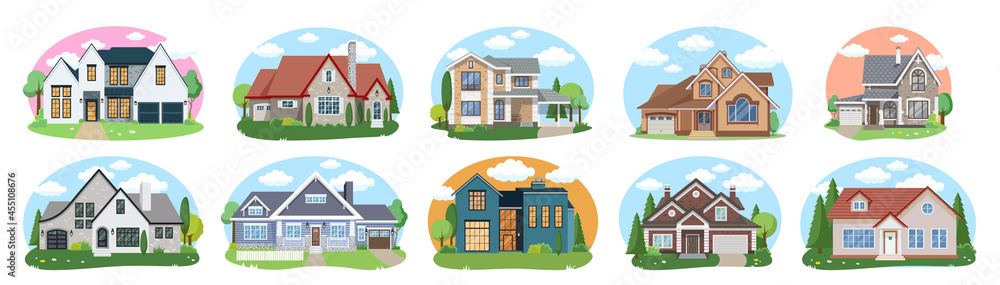 Big houses set, Vector Buildings Set. Flat Design Houses set Isolated ...