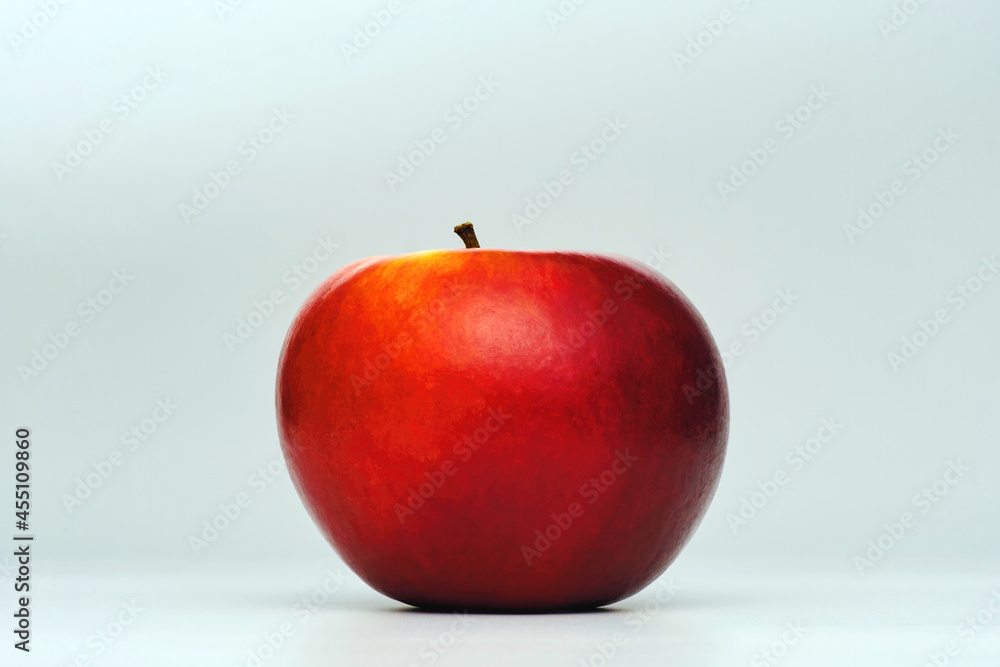 a fresh red apple isolated in graduated white background with back ...