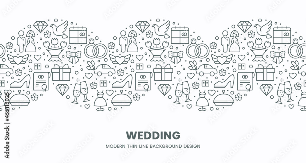 Vector wedding icons isolated on white. Simple background design with ...