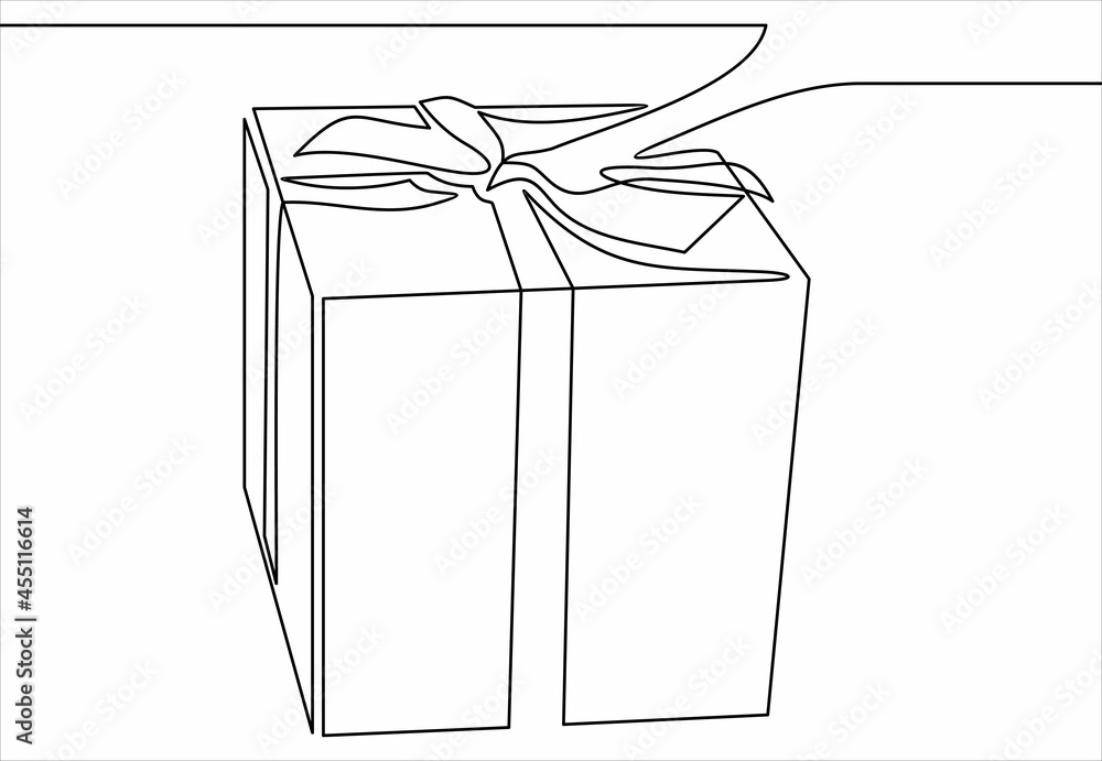 Continuous line drawing of gift box with ribbon bow. Vector ...