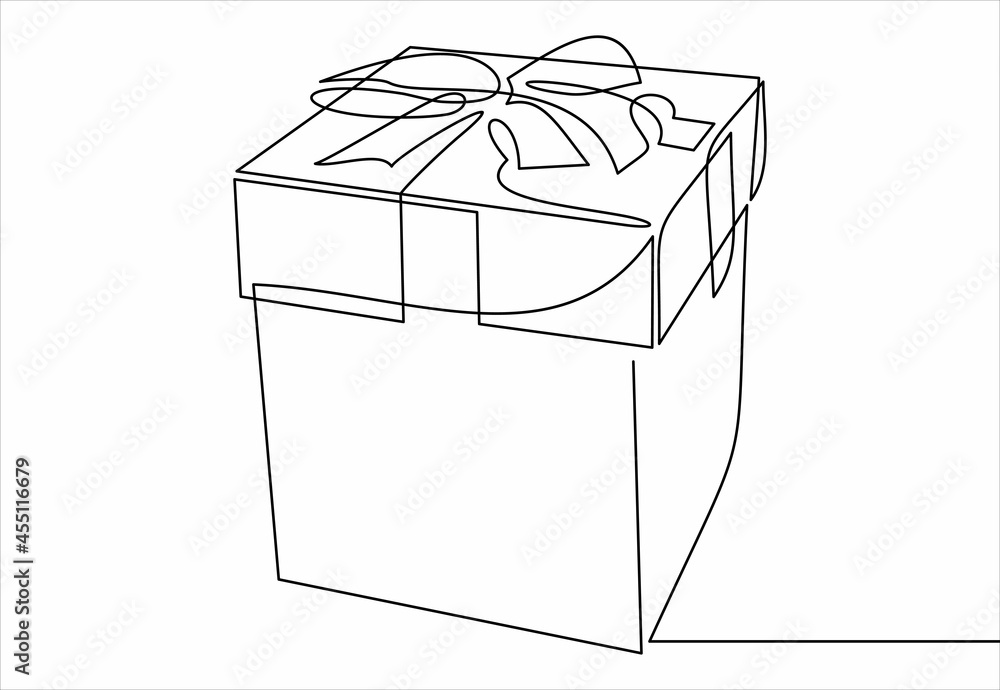 Continuous line drawing of gift box with ribbon bow. Vector ...