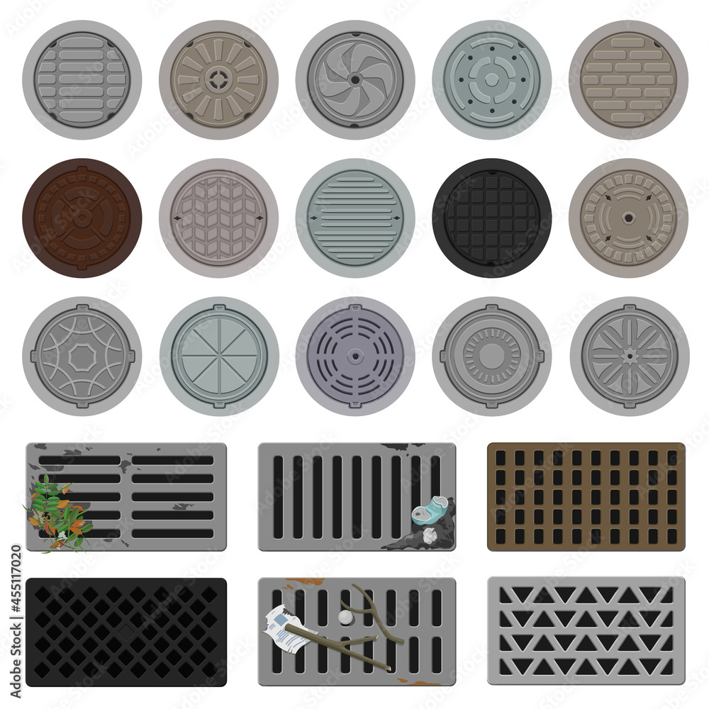 Poster Manhole sewer vector cartoon icon set – Wall Art | UkPosters