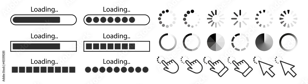 Grafika wektorowa Stock: Progress loading bar. Set of load buttons ...