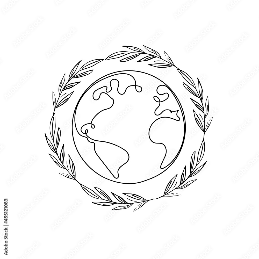 Earth globe one line drawing of world map vector illustration ...