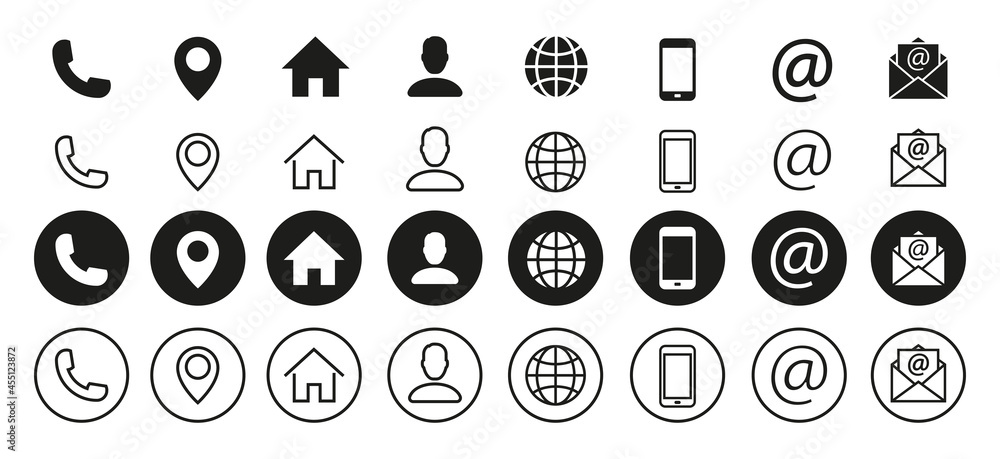 Contact information icons set. Communication vector icon symbol, sign ...