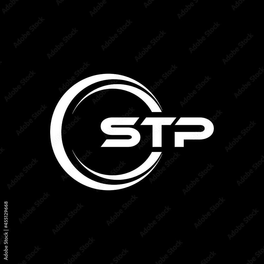 STP letter logo design with black background in illustrator, vector ...