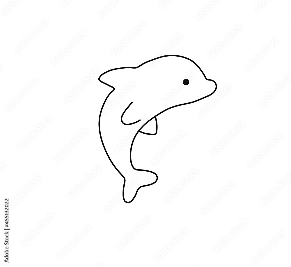 Vector isolated cute cartoon small baby dolphin line drawing. Stock ...