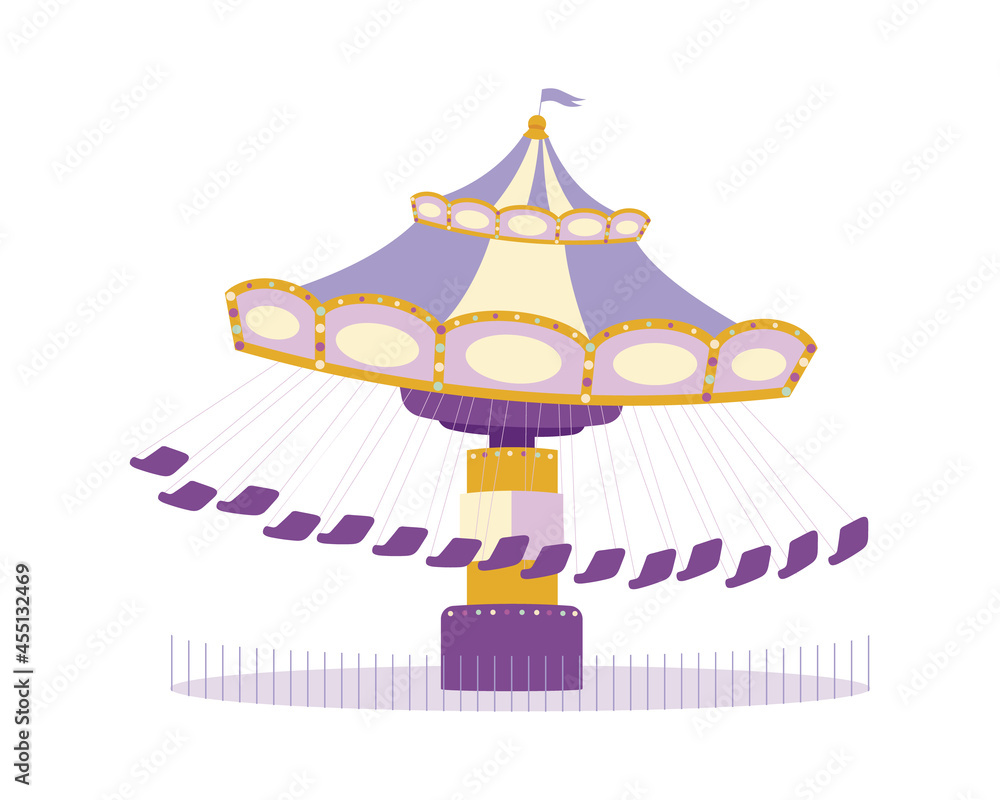 Carousel semi flat color vector object. Amusement park. Full sized item ...