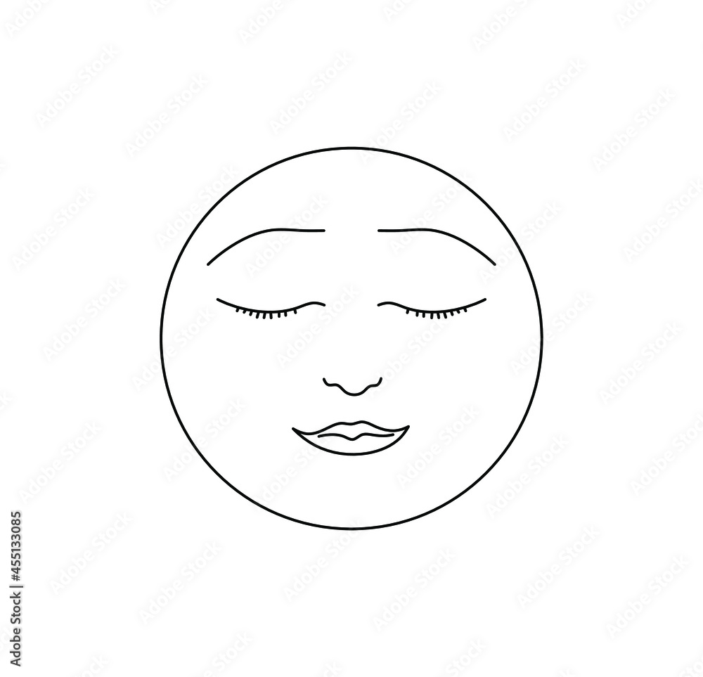 Vector isolated round face drawing. Sleeping round face line drawing ...