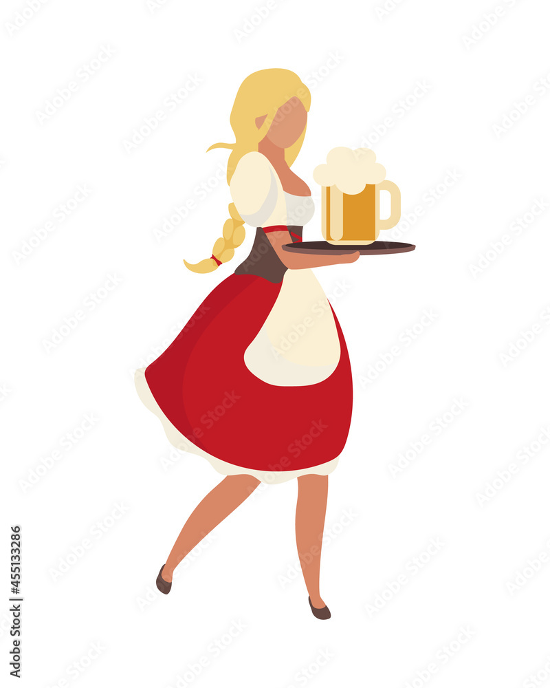 Blonde woman wearing barmaid dress semi flat color vector character ...