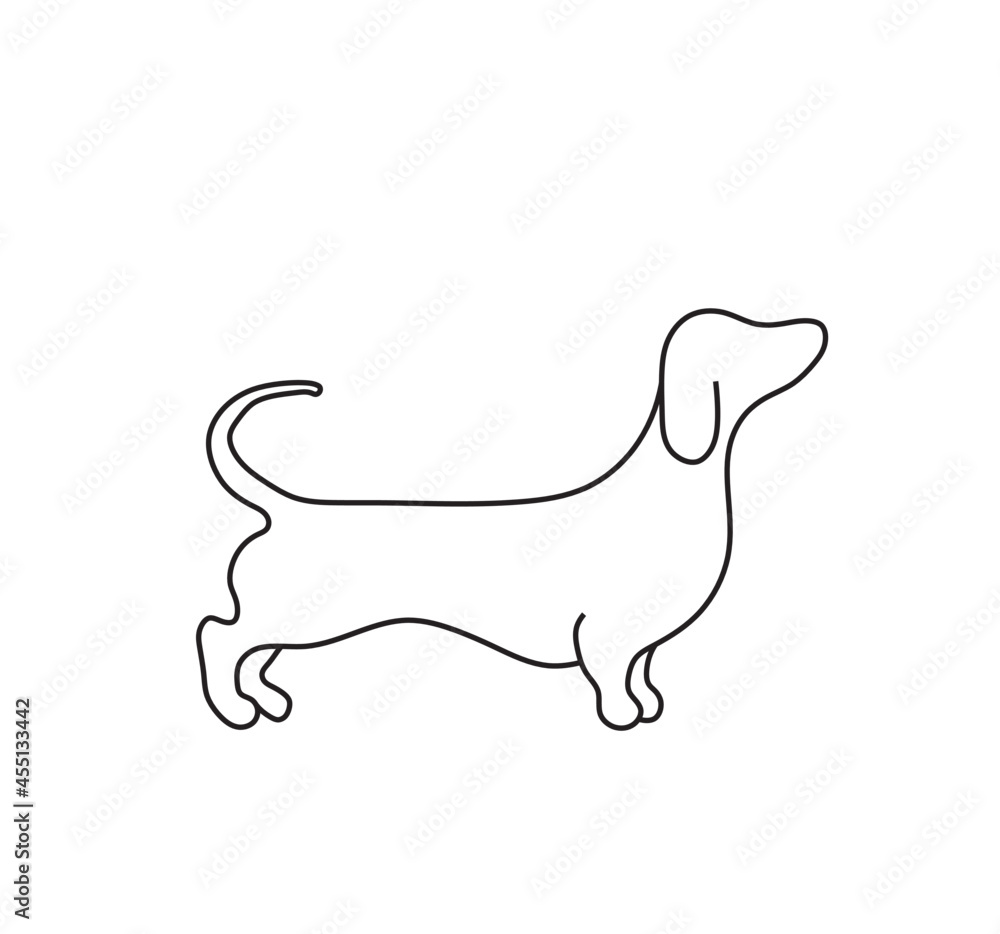 Vector isolated dachshund simple contour drawing. Colorless contour ...