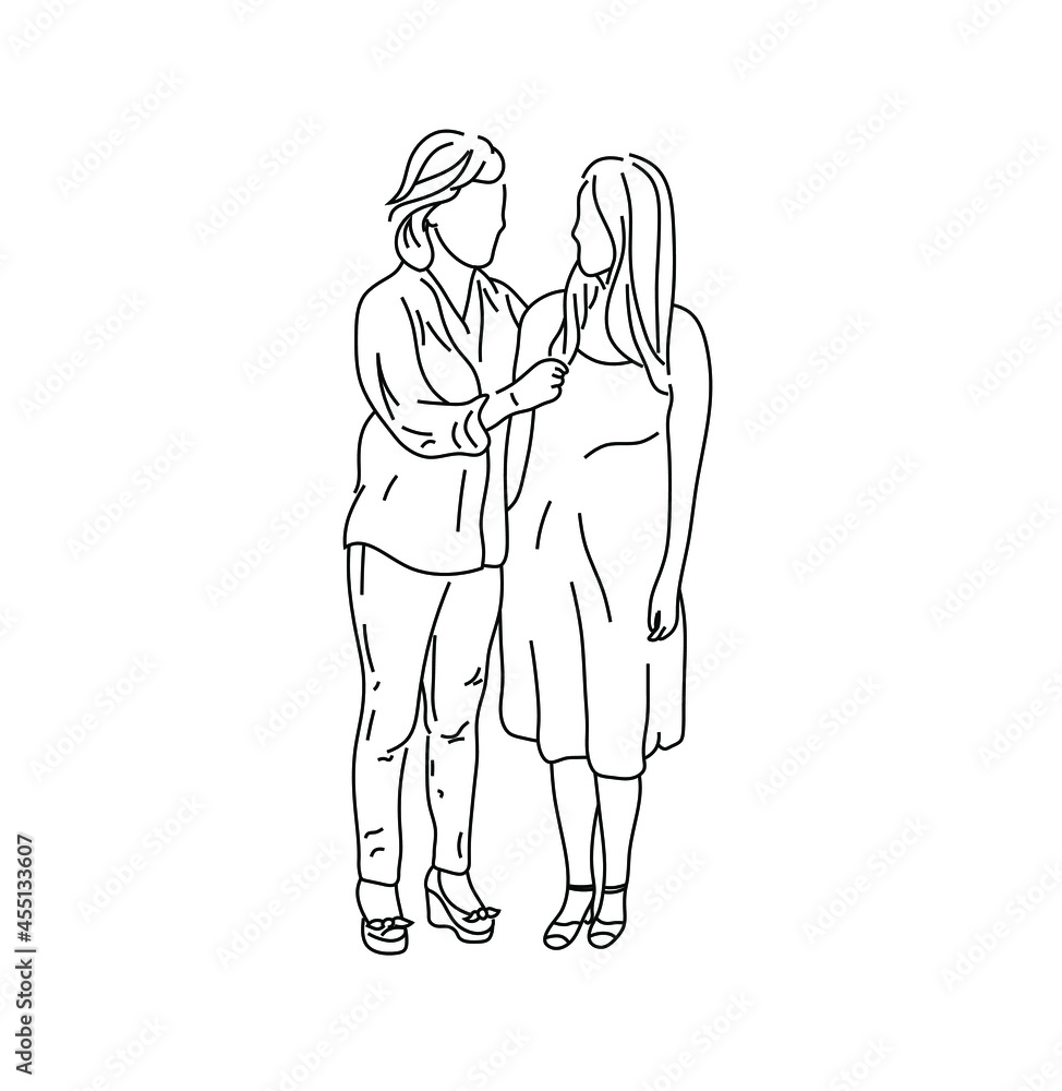 Vector isolated contour line drawing of people, woman and girl ...