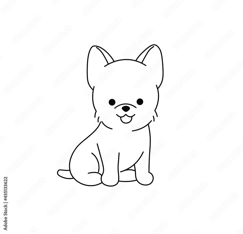 Vector isolated cute cartoon small puppy black line contour drawing ...