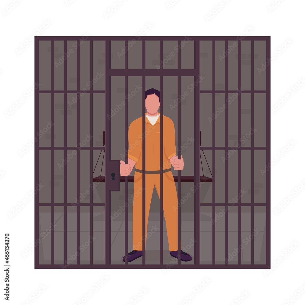 Male prisoner in jail semi flat color vector character. Full body ...