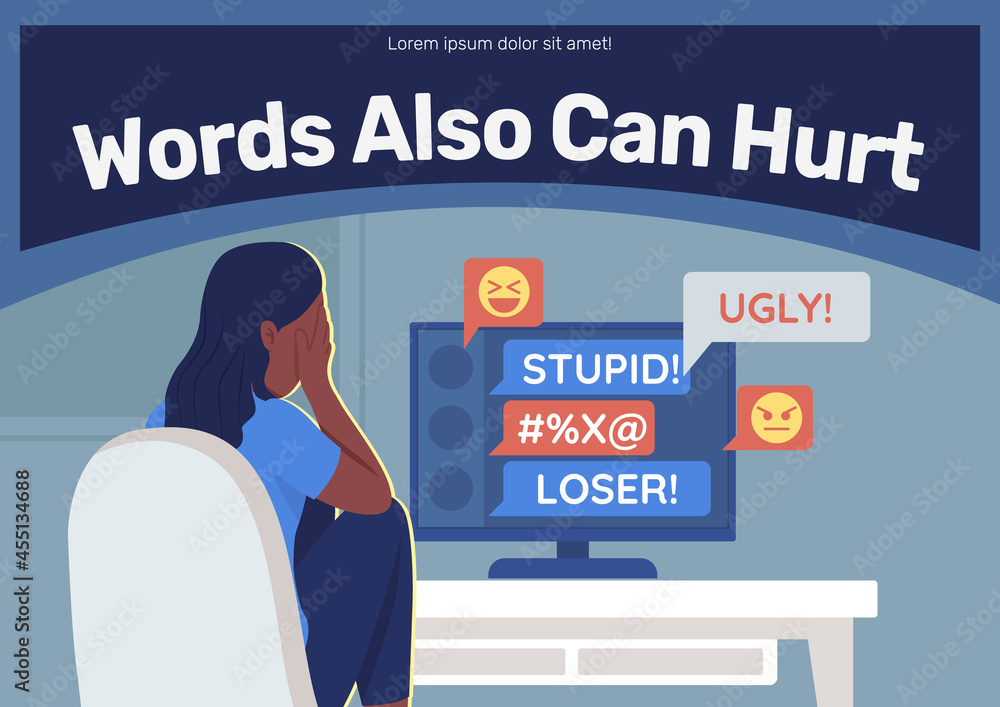 Anti cyberbullying poster flat vector template. Teen problem. Brochure ...
