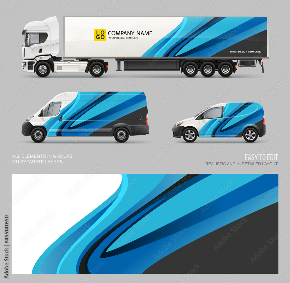 Vector Van, truck trailer realistic mockup with wrap decal for livery ...