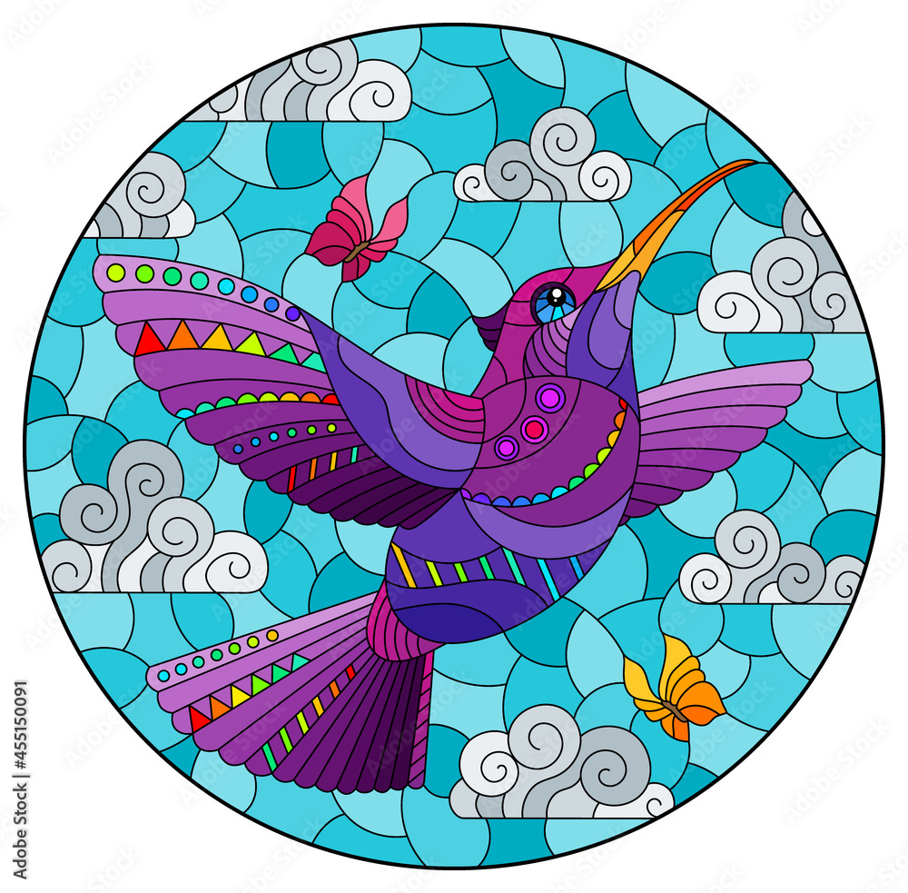 An illustration in the style of a stained glass window with a bright ...