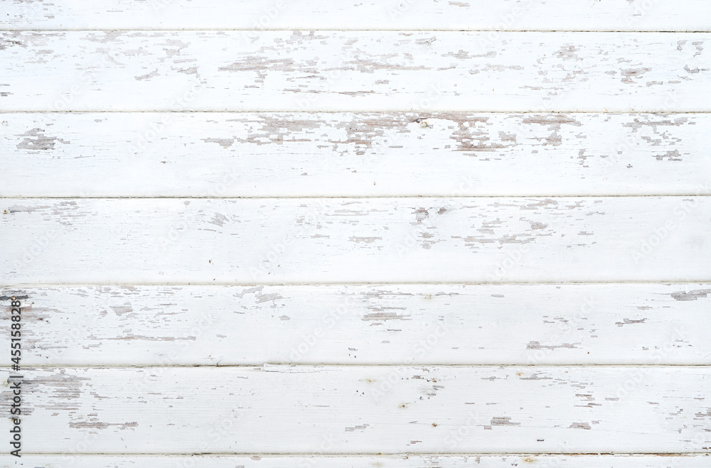 White painted chipped wood texture with flat wooden boards background ...