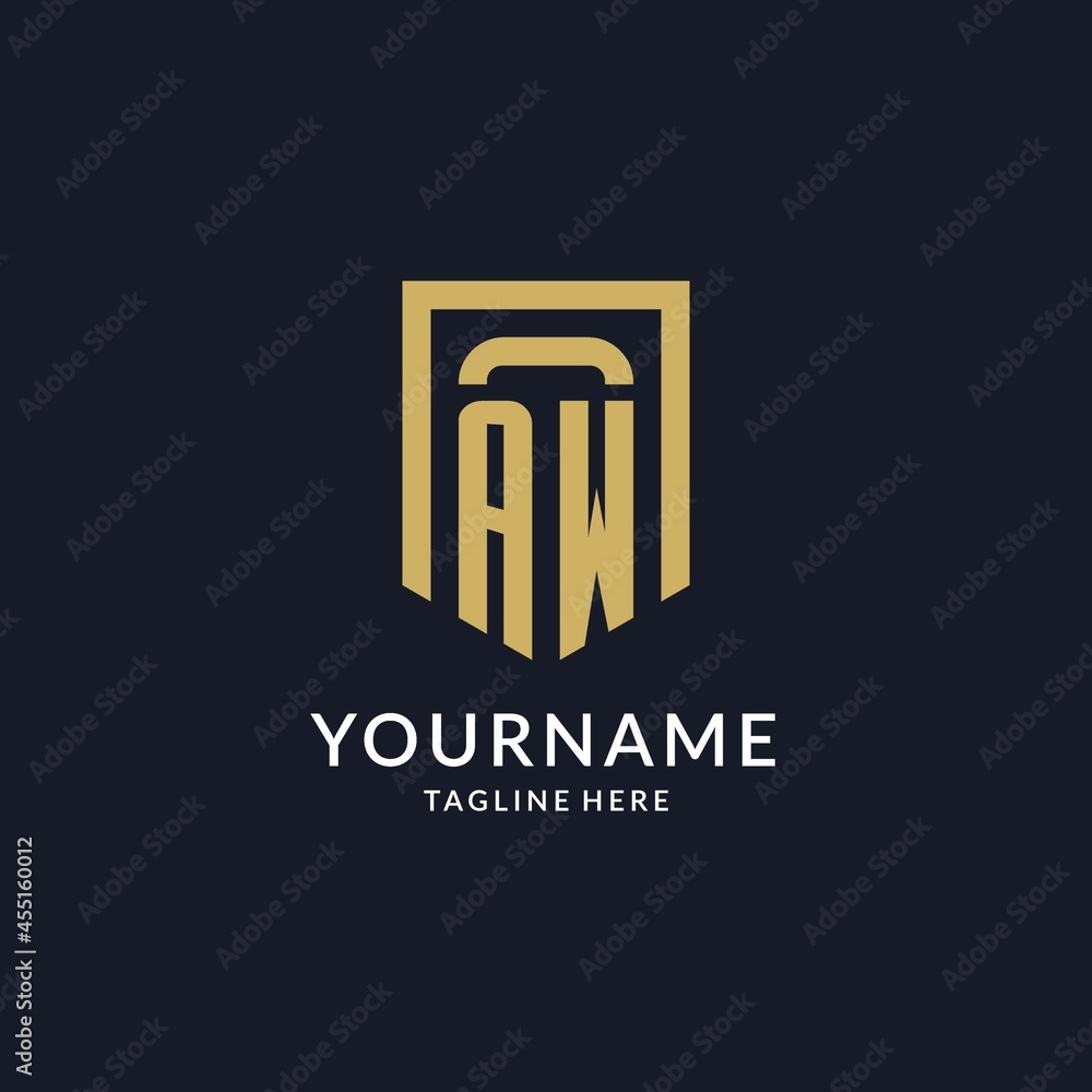 AW logo initial with geometric shield shape design style Stock Vector ...