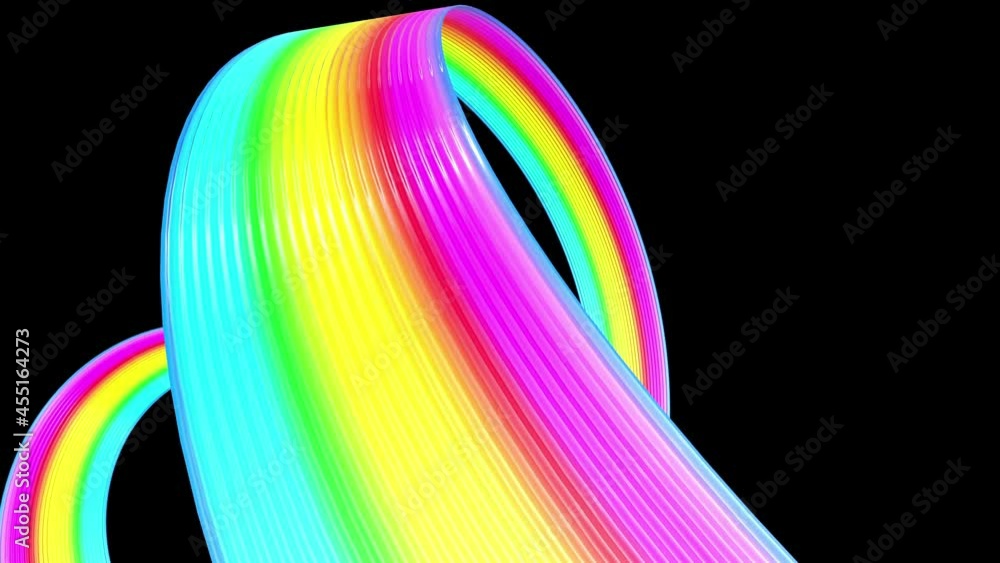 a rainbow colored ribbon with waves flies spectacularly and flies away ...